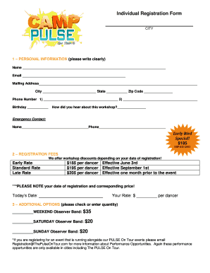 Fillable Online Individual Registration Form - Camp PULSE - The PULSE ...