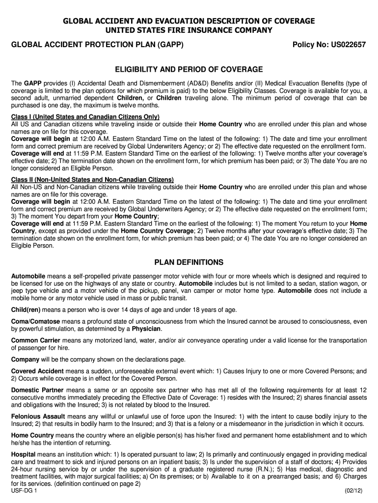 Fillable Online GLOBAL ACCIDENT & SICKNESS DESCRIPTION OF COVERAGE. Buncefield short accident ...