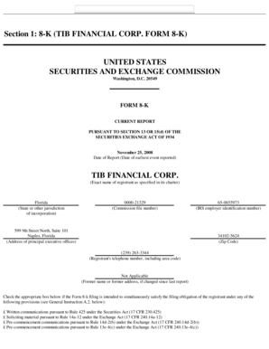 Fillable Online 2008-11-20 TIB Financial 8K Fax Email Print - pdfFiller