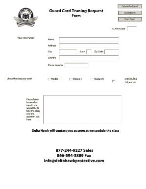 Fillable Online Guard Card Traning Request Fax Email Print - pdfFiller