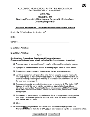 Fillable Online Coaching Professional Development Program Notification ...