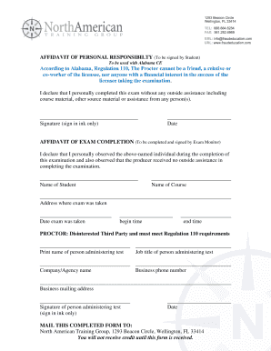 Fillable Online AFFIDAVIT OF PERSONAL RESPONSIBILTY (To be signed by ...