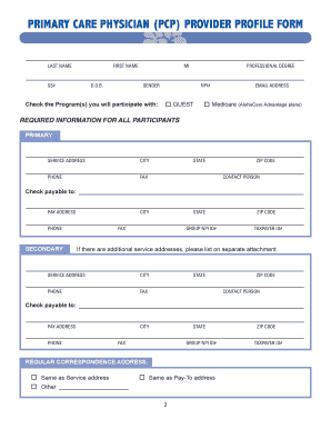 Fillable Online alohacare Primary Care Provider Profile Form ...