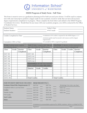 Fillable Online ischool uw MSIM Program of Study Form - Full Time Tech ...