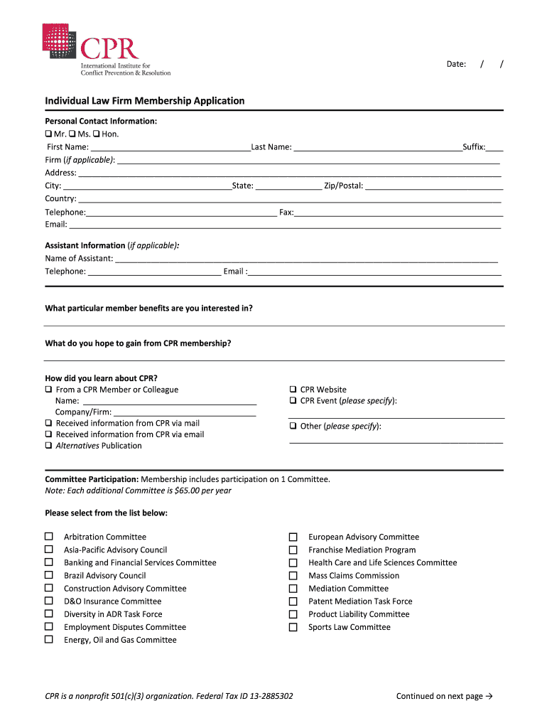 Fillable Online cpradr Individual Law Firm Enrollment Form - CPR ...
