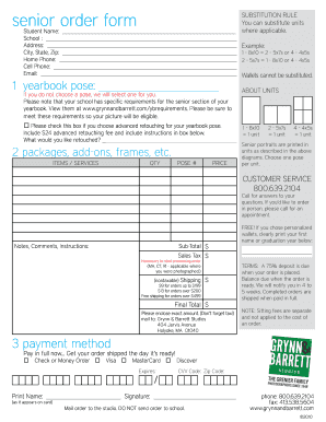 Fillable Online Senior order form - Grynn & Barrett Studios Fax Email ...