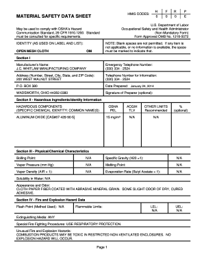 Fillable Online S:MSDSOM - Open Mesh Cloth.wpd - J.C. Whitlam Fax Email ...
