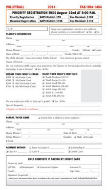 Fillable Online a2schools Fall Youth Volleyball Registration Form 2014 ...