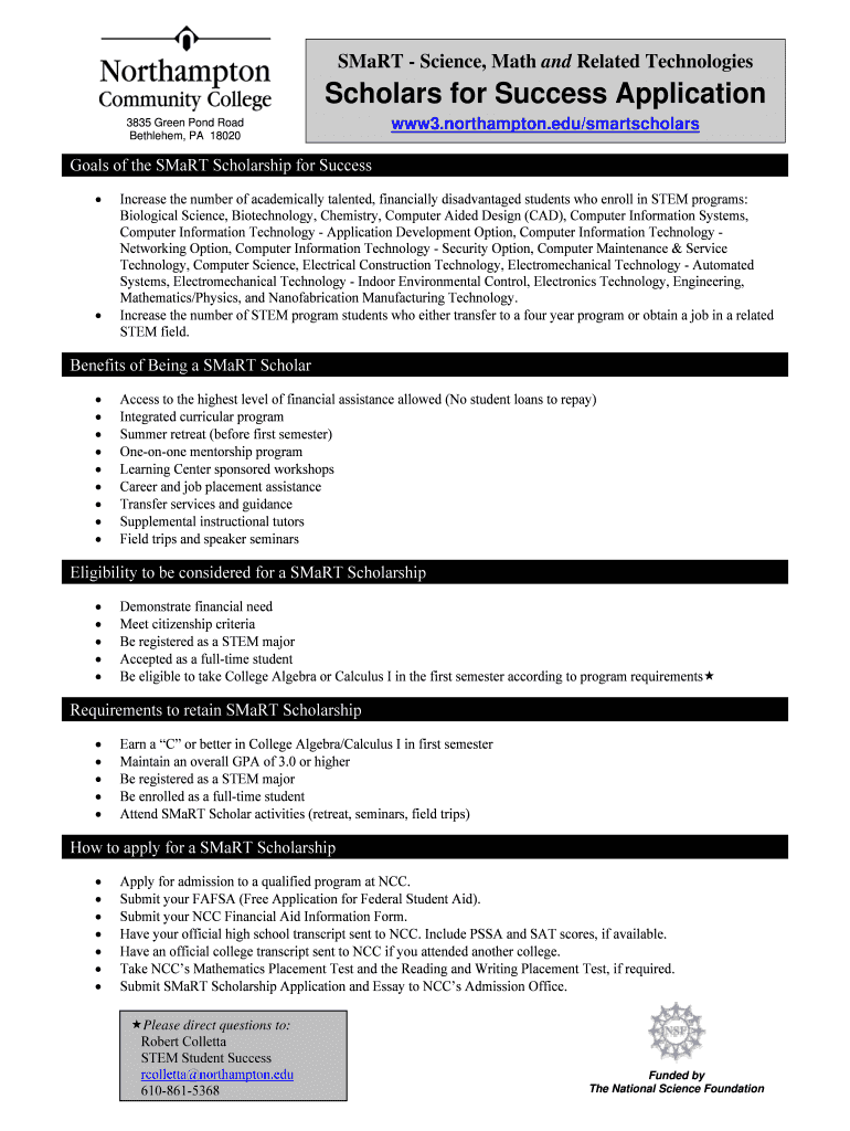 Fillable Online www3 northampton SMaRT - Science, Math and Related Technologies Fax Email Print ...