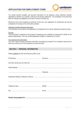 Fillable Online APPLICATION FOR EMPLOYMENT FORM - Unison Fax Email ...