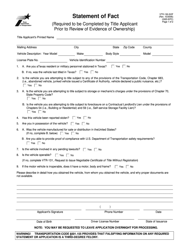 Fillable Online Statement of Fact for Lost or Bonded Title ...