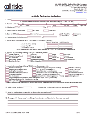 Fillable Online Janitorial Application - Short Form - Ver. 05.09 Fax ...
