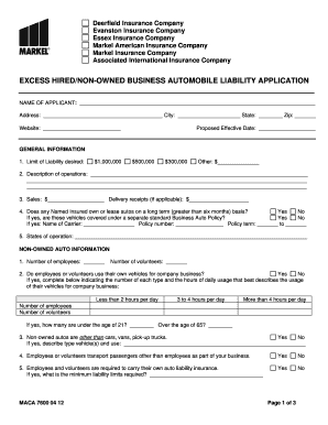 Fillable Online EXCESS HIRED/NON-OWNED BUSINESS AUTOMOBILE LIABILITY ...