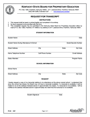 Fillable Online bpe ky Request for Transcript.doc - bpe ky Fax Email ...
