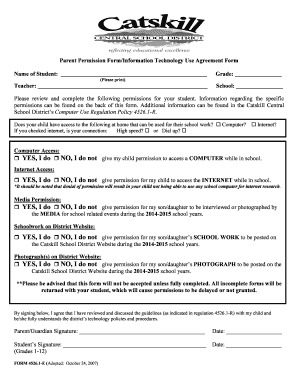 Fillable Online Parent Permission Form/Information Technology Use ...