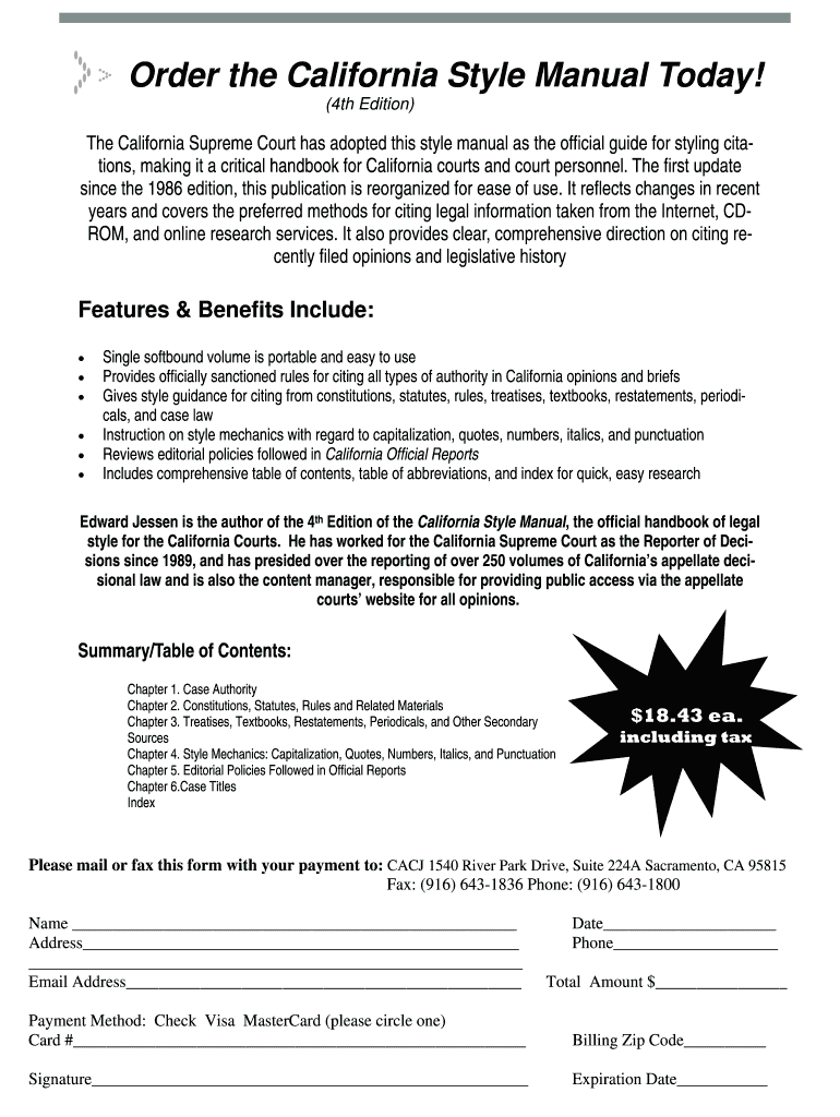 Fillable Online cacj California Style Manual order form draft.pub Fax Email Print - pdfFiller