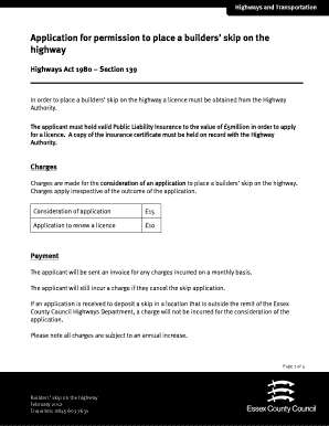 Fillable Online Application for permission to place a builders skip on ...