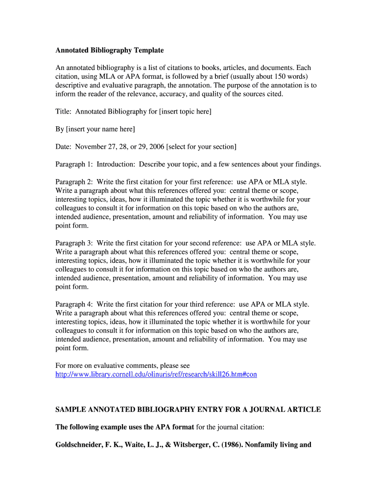 Fillable Online Annotated Bibliography Template Fax Email Print - pdfFiller