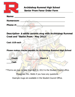 Fillable Online Senior Prom Favor Order Form - Archbishop Rummel High ...