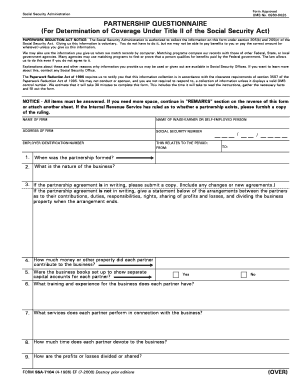 Fillable Online socialsecurity Partnership Questionnaire. Partnership ...