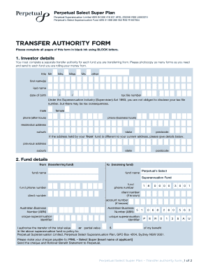 Fillable Online Transfer auThoriTy form - Perpetual Limited Fax Email ...