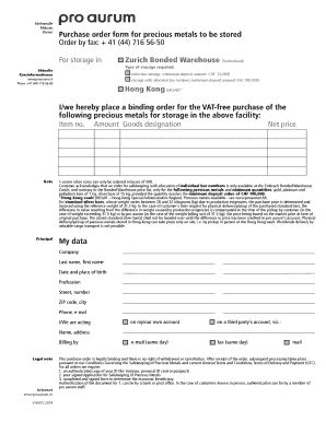 Fillable Online Purchase order form for precious metals to be stored ...