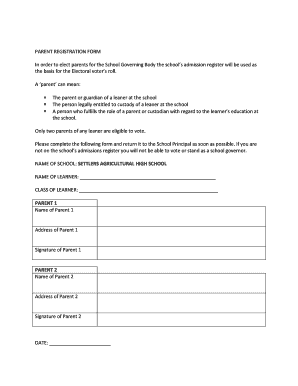 Fillable Online PARENT REGISTRATION FORM In order to elect parents for ...