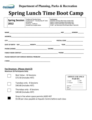 Fillable Online Spring Lunch Time Boot Camp - City of Cornwall Fax ...