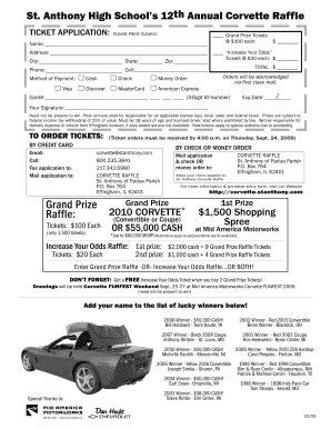 Fillable Online Grand Prize Raffle: - Corvette Raffle - St. Anthony Fax ...