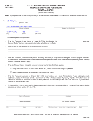 Fillable Online RESALE CERTIFICATE FOR GOODS GENERAL FORM 1 Fax Email ...