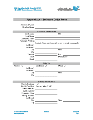 Fillable Online Appendix A Software Order Form - a la mode Fax Email ...