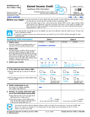 Fillable Online 72 178 166 2008 Form 1040 (Schedule EIC) Fax Email ...