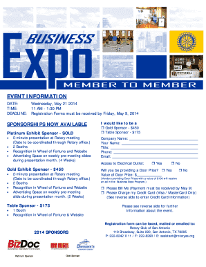 Fillable Online Business Expo - Registration Form (2) - ClubWizard Fax ...