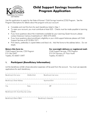 Fillable Online dcf ks Child Support Savings Incentive Program ...