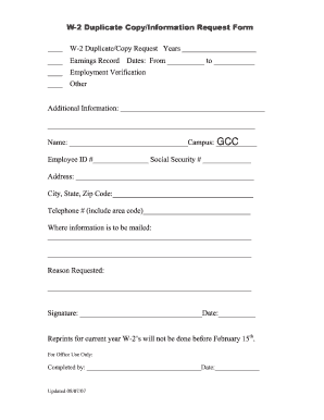 Fillable Online gccaz W-2 Duplicate Copy/Information Request Form Fax ...