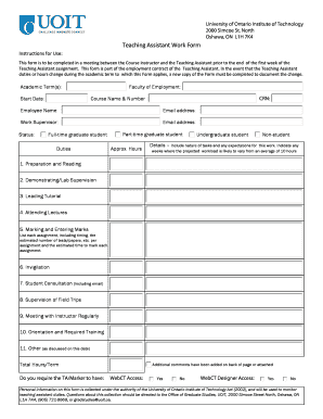 Fillable Online Teaching Assistant Work Form - Graduate Studies ...