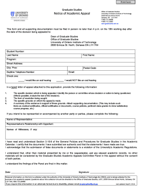 Fillable Online Notice of Academic Appeal Form.pdf - University of ...