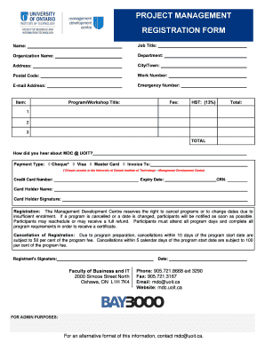 Fillable Online Project management registration form - University of ...