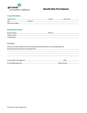Fillable Online girlscoutssa Booth Site Permission Fax Email Print ...