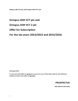 Fillable Online Octopus AIM VCT plc and Octopus AIM VCT 2 plc Fax Email ...