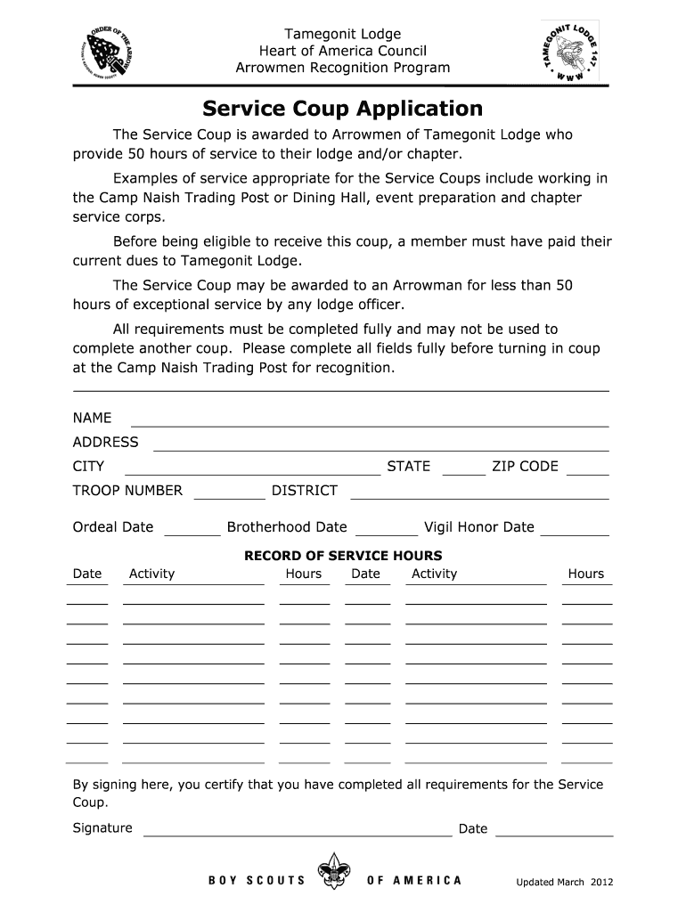 Fillable Online hoac-bsa Service Coup Application - Heart of America ...