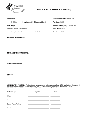 Fillable Online roanokechowan Position Authorization Form - Roanoke ...
