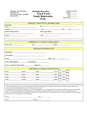 Fillable Online readingtontwp Trip and Event Family Registration Form ...