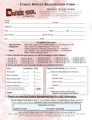 Fillable Online dpparks 6th Annual Des Plaines Dance Idol Competition ...