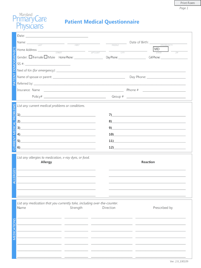 Fillable Online medfusion Patient Medical Questionnaire - Medfusion Fax ...