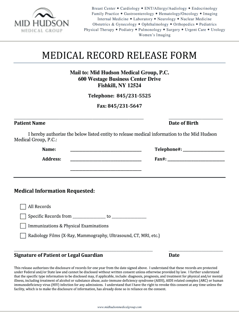 Fillable Online medfusion MEDICAL RECORD RELEASE FORM - Medfusion ...