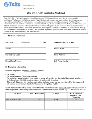 Fillable Online medicine tufts 2013 2014 TUSM Verification Worksheet ...