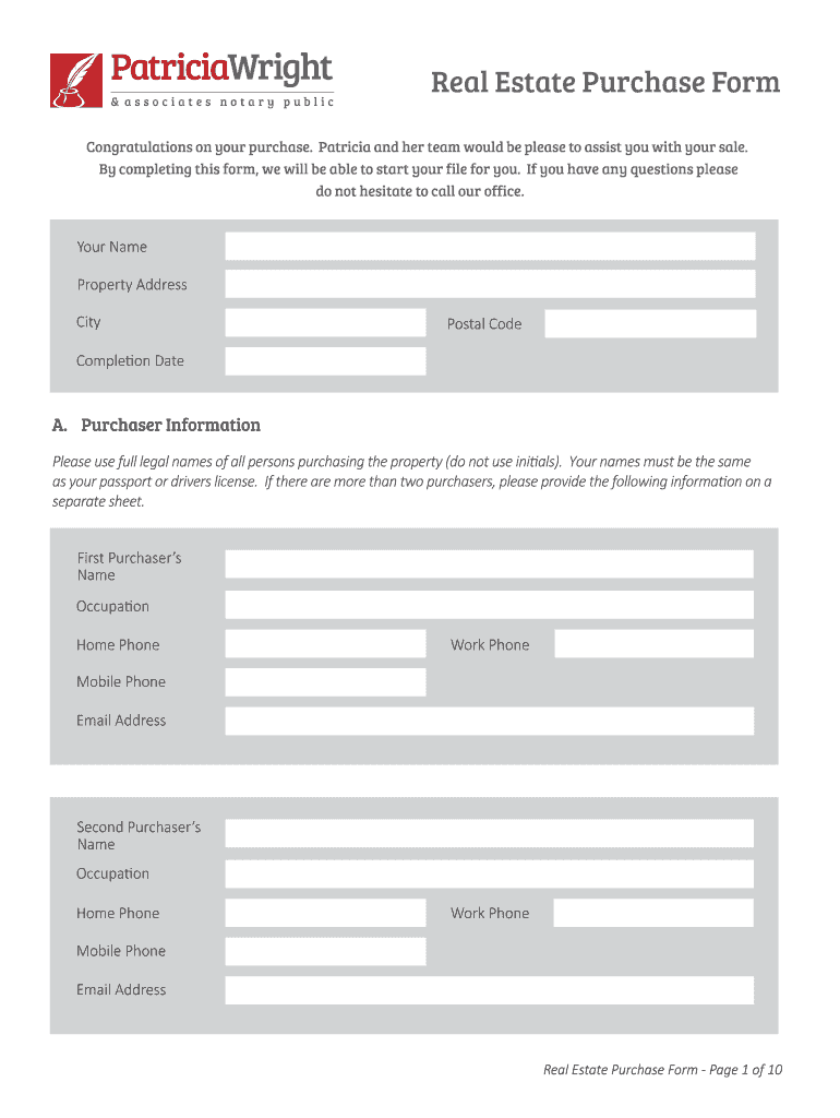 Fillable Online Real Estate Purchase Form Fax Email Print - pdfFiller