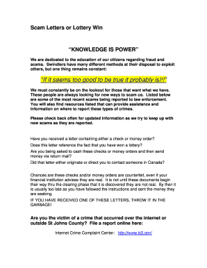 Fillable Online Scam Letters or Lottery Win Fax Email Print - pdfFiller