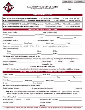 Fillable Online LOAN SERVICING SETUP FORM - FCI Lender Services, Inc ...